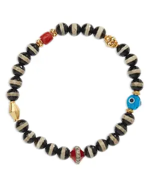 Ileana Makri Multi Stone And Diamond Bead Stretch Bracelet - Gold