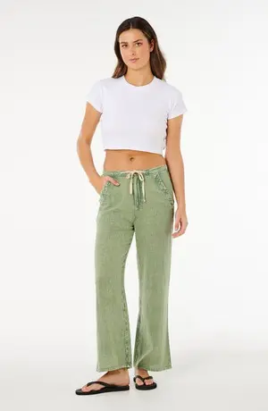 Rip Curl Wide Leg Cotton Pants - Sage