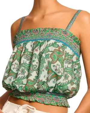 Ramy Brook Miley Paisley Smocked Top