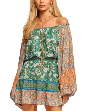 Ramy Brook Claudine Paisley Dress - Bright Palm Patchwork