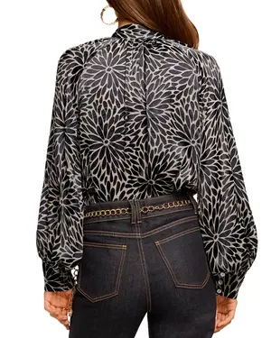 Ramy Brook Aura Tie Neck Blouse - Navy Burnout