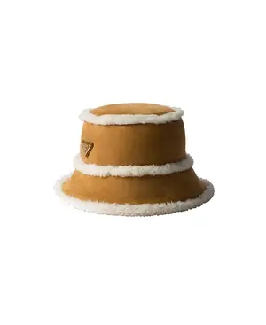 Prada Suede Shearling Bucket Hat - Neutral
