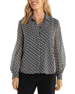 LIVERPOOL Long Sleeve Collared Blouse With Tie Detail - Plaid