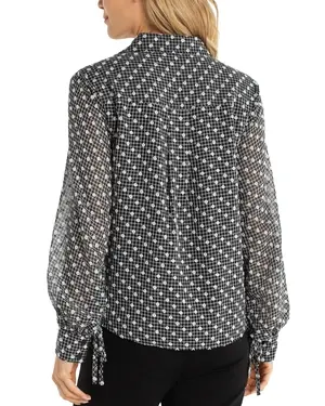 LIVERPOOL Long Sleeve Collared Blouse With Tie Detail - Plaid