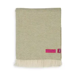 PRINCE OF SCOTS Herringbone Merino Wool Throw - Celery