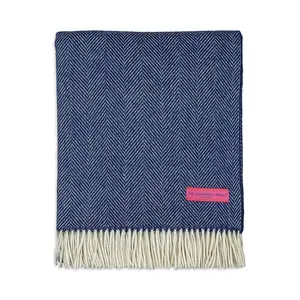 PRINCE OF SCOTS Herringbone Merino Wool Throw - Classic Navy
