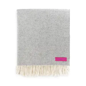 PRINCE OF SCOTS Herringbone Merino Wool Throw Silver