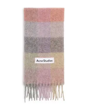 Acne Studios Checked Fringe Scarf Fuchsia/lilac/pink