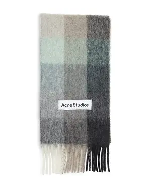 Acne Studios Checked Fringe Scarf - Green/grey/black