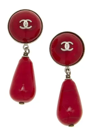 Chanel Enamel 'cc' Dangle Earrings - Red