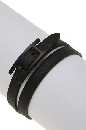Hermès Leather Behapi Double Tour Bracelet - Black
