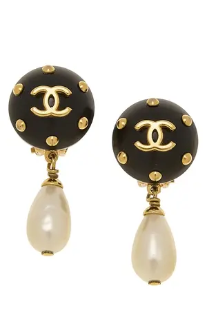 CHANEL CC Faux Pearl Dangle Earrings