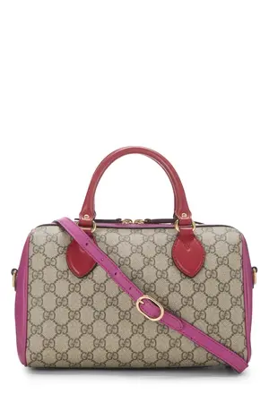Gucci Original Gg Supreme Canvas Boston Handbag With Leather Trim - Beige