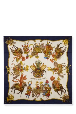 Hermès Multicolor 'les Fêtes Du Roi Soleil' Silk Scarf 90 - Navy