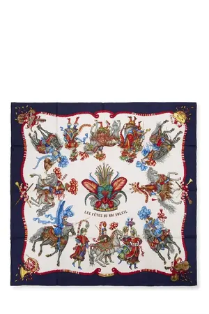 Hermès Multicolor 'les Fêtes Du Roi Soleil' Silk Scarf 90 - Navy