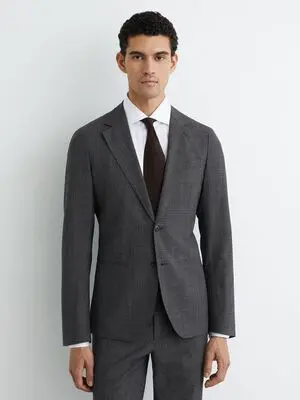 REISS Wool-blend Single-breasted Check Blazer