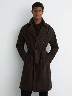 REISS Marais Suede Double-breasted Trench Coat