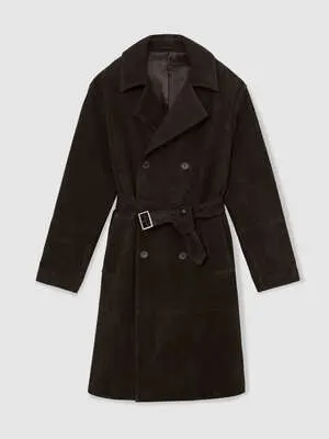 REISS Marais Suede Double-breasted Trench Coat