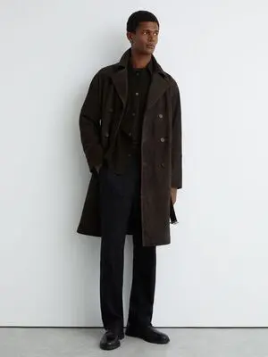 REISS Marais Suede Double-breasted Trench Coat
