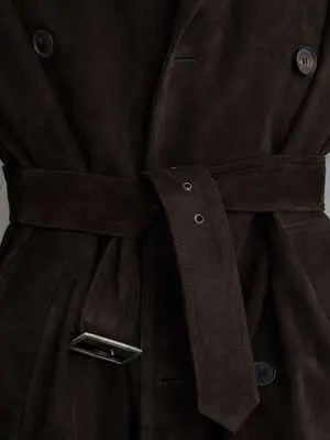 REISS Marais Suede Double-breasted Trench Coat
