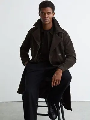 REISS Marais Suede Double-breasted Trench Coat