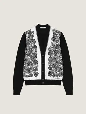 Givenchy Cardigan In Cotton Knit With Floral Print - Black/ivory