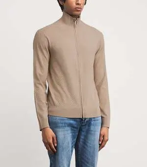 Emporio Armani Icon Chevron Zip Cardigan - Beige