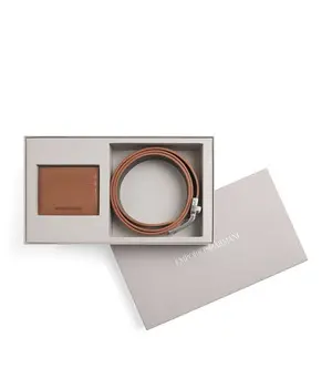 Emporio Armani Leather Belt And Card Holder Set - Brown