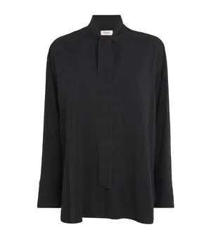 Agnona Jacquard Tie Neck Blouse