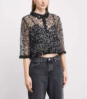 Maje Sheer Rhinestone Polo Top