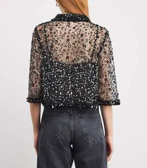 Maje Sheer Rhinestone Polo Top
