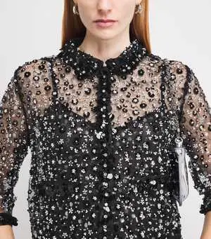 Maje Sheer Rhinestone Polo Top