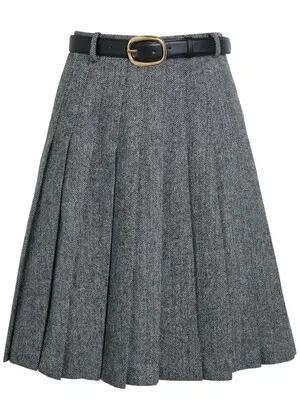 SELF-PORTRAIT Herringbone Pleated Wool-blend Mini Skirt