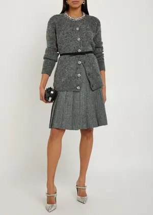 SELF-PORTRAIT Herringbone Pleated Wool-blend Mini Skirt
