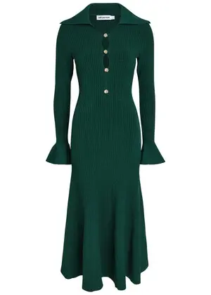 SELF-PORTRAIT Ribbed Knit Midi Dress