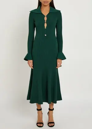 SELF-PORTRAIT Ribbed Knit Midi Dress