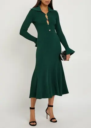 SELF-PORTRAIT Ribbed Knit Midi Dress