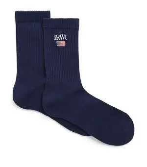 Sporty & Rich Cotton-Blend Socks Navy
