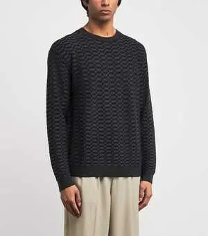 Emporio Armani Virgin Wool Op-art Sweater - Black