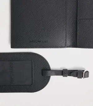 Emporio Armani Leather Passport Holder And Tag Set - Black