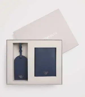 Emporio Armani Leather Passport Holder And Tag Set - Blue