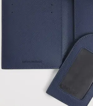 Emporio Armani Leather Passport Holder And Tag Set - Blue