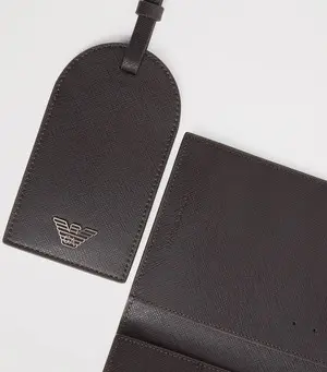 Emporio Armani Leather Passport Holder And Tag Set - Black