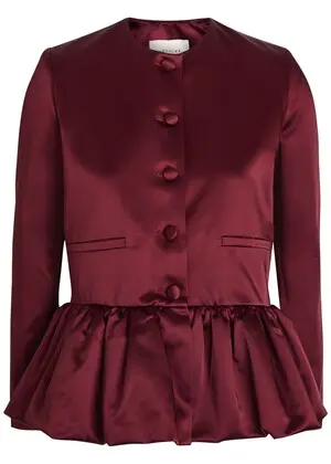 LIBEROWE Peplum Satin Jacket - Burgundy