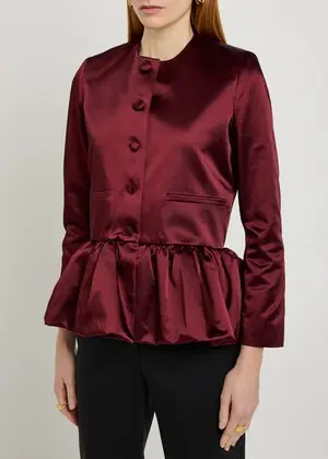 LIBEROWE Peplum Satin Jacket - Burgundy