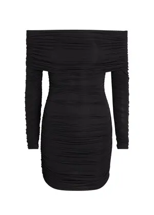 knee length dresses for ladies Off Shoulder Long Sleeve Bodycon Dress in Black