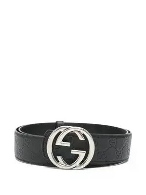 Gucci Logo-buckle Patterned Belt - Black
