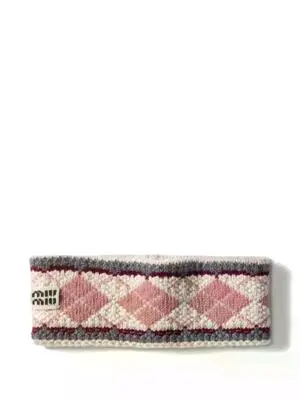 Miu Miu Headband With Logo Patch - Neutrals