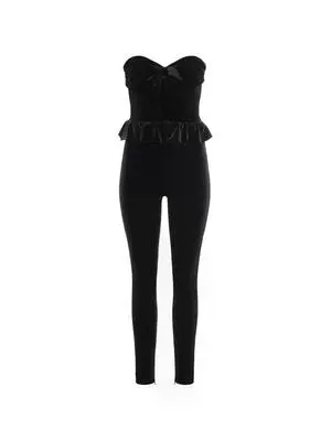 Alessandra Rich Strapless Peplum Jumpsuit - Black