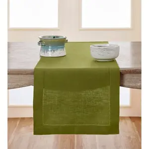 SOLINO HOME Linen Table Runnerclassic Hemstitch Avocado